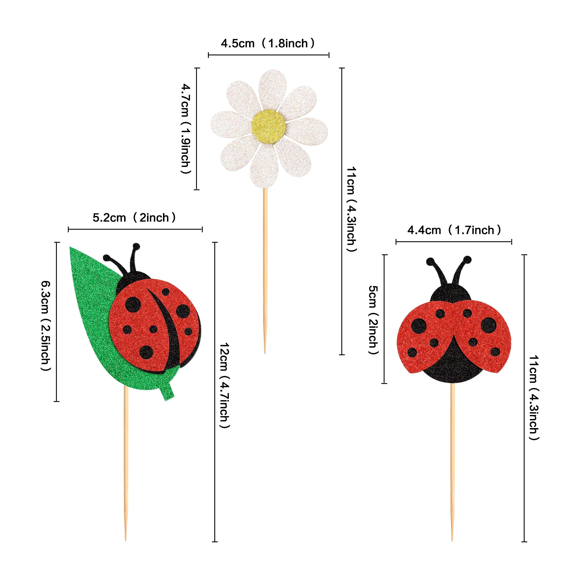 Cyodoos 24Pcs Ladybug Cupcake Toppers Flowers Insects Cupcake Picks Garden Theme Baby Shower Kids Birthday Party Cake Decorations Supplies