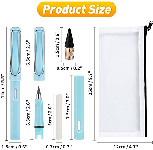 Lyomied 4Pcs Inkless Pencils Eternal, Everlasting Pencil with Eraser, and 4 Replacement Nibs,Unlimited Writing, Reusable Infinity Pencil, NO-Sharpening Pencils for Kids Student Writing Sketch
