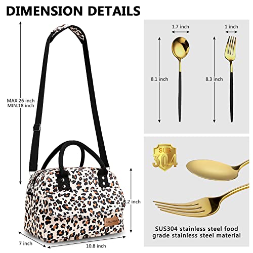 BALORAY Lunch Bag for Women Men, Insulated Lunch Box for Adults Kids, Reusable Women’s Lunch Cooler Tote Bag for Work Office School Picnic Beach (Leopard)