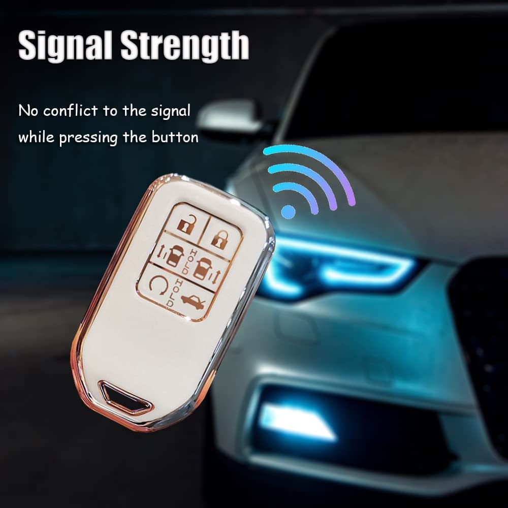 KUNIO Car Key Fob Cover Fit for Honda Honda Odyssey Freed Elysion Key Protective Cover Keychain TPU Key Holder Key Shell Car Accessories 6 Buttons White