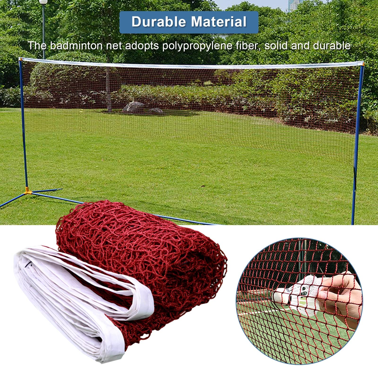 BORDSTRACT Badminton Net, 21.3 x 1.6 Ft Polypropylene Replacement Badminton Net, Professional Regulation Net for Volleyball, Badminton, Pickleball, School, Yard, Training, Entertainment(Date Red)
