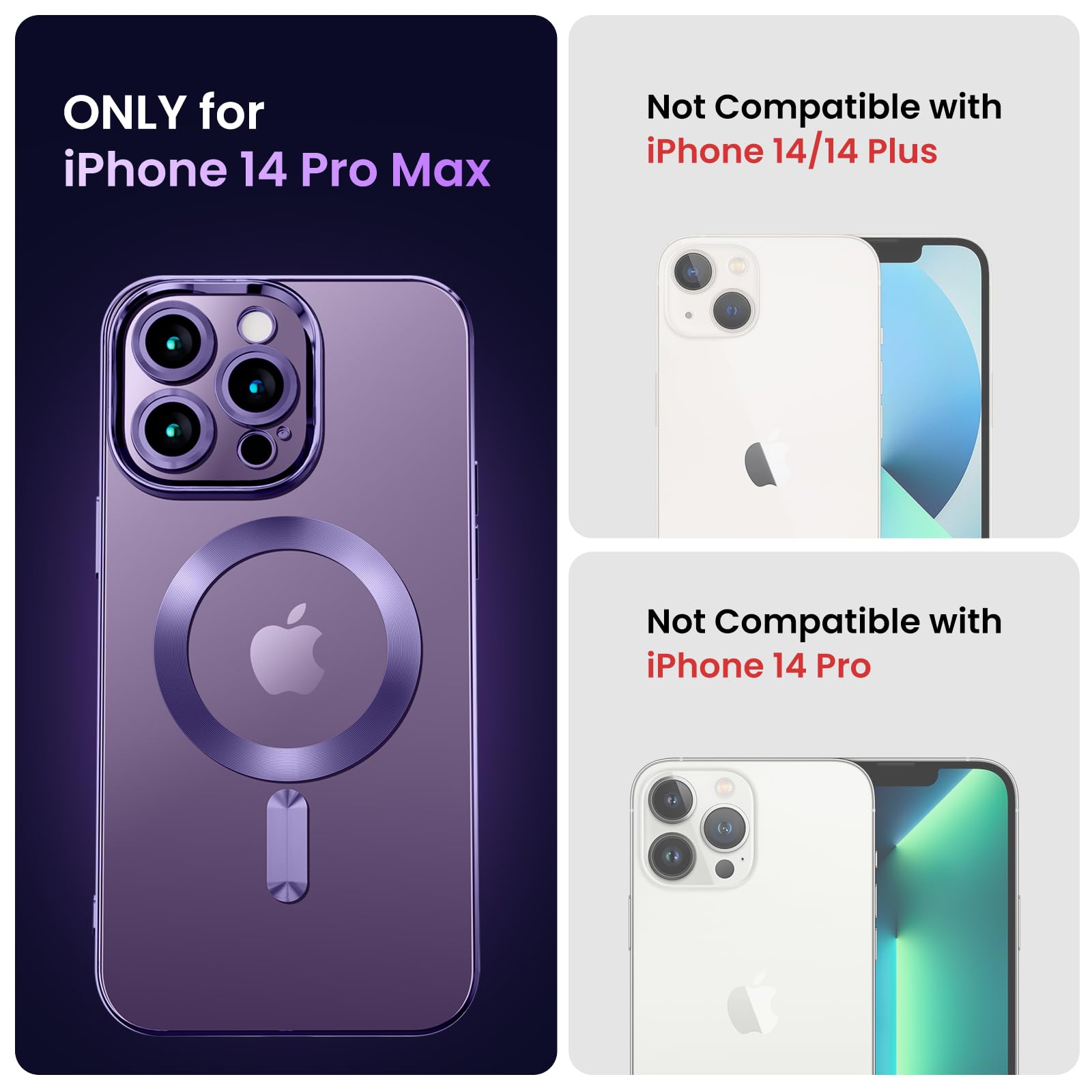 Antlia Magnetic Case for iPhone 14 Pro Max Case, Clear [Camera Protection] [Compatible with MagSafe], Slim Shiny Women Girls Phone Case (6.7"), Purple