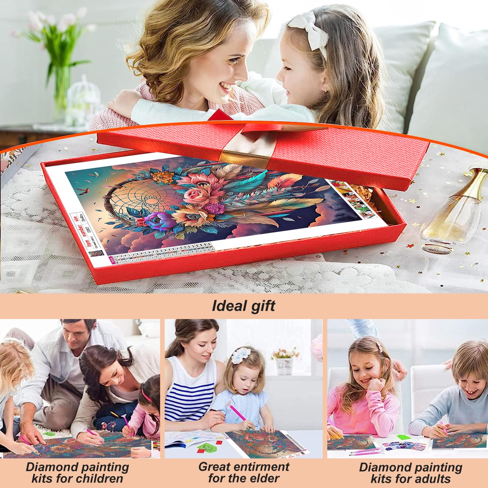 Acudotr Diamond Painting Kits for Adults, 5D DIY Diamond Art Kits for Beginners, Full Drill Diamond Painting Kits for Home Wall Decor, Dreamcatcher, 12x16 Inch