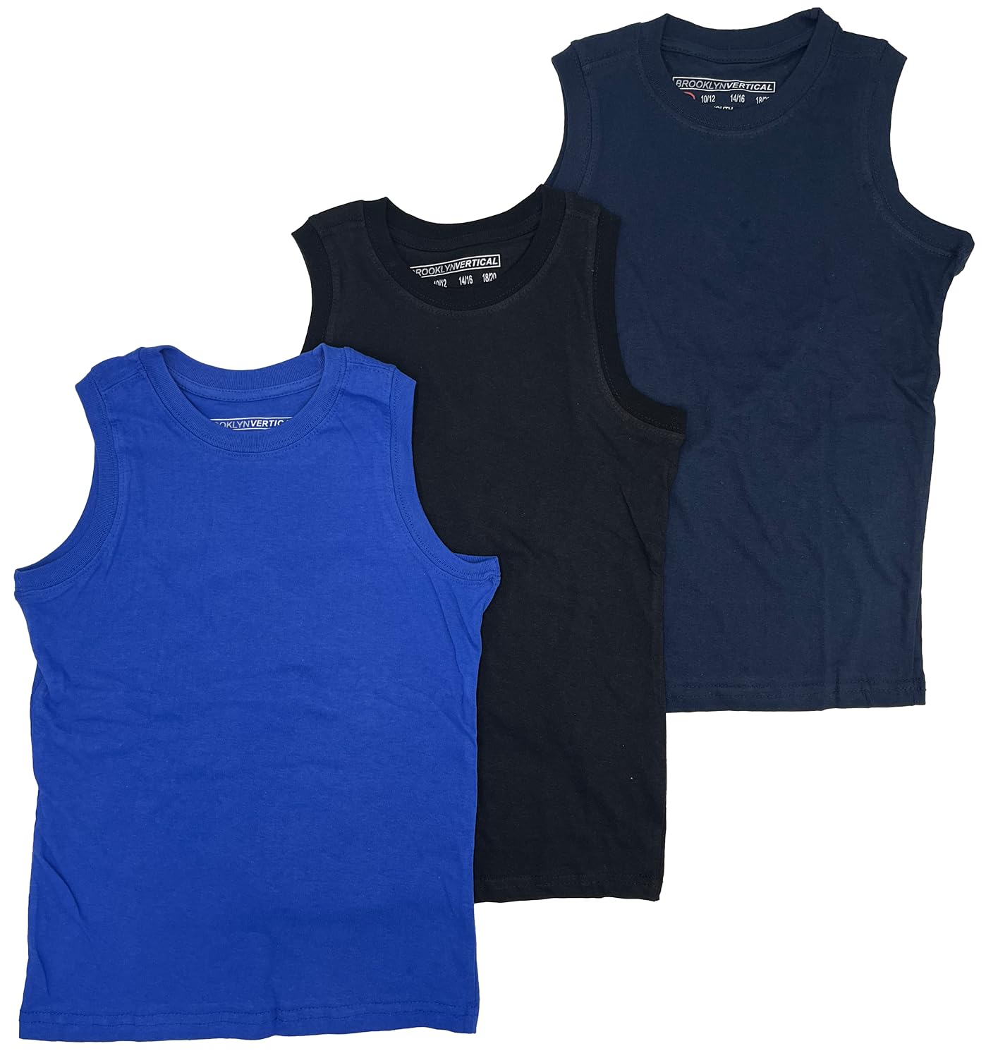 BROOKLYN VERTICAL Boys 3 Pack Muscle Shirt Sleeveless Tee - Tagless Cotton Super Soft (as1, Numeric, Numeric_6, Numeric_8, Regular, Combo A)
