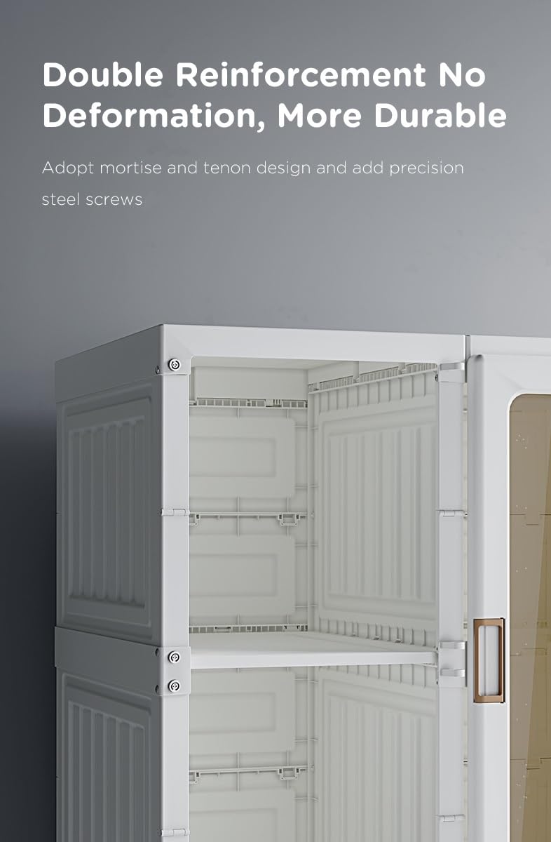 HYLA Portable Closet Clothes Wardrobe, Plastic Bedroom Decoration, Depth Cube Storage Organizer with Transparent Doors, White (12 Grids 8 Doors)