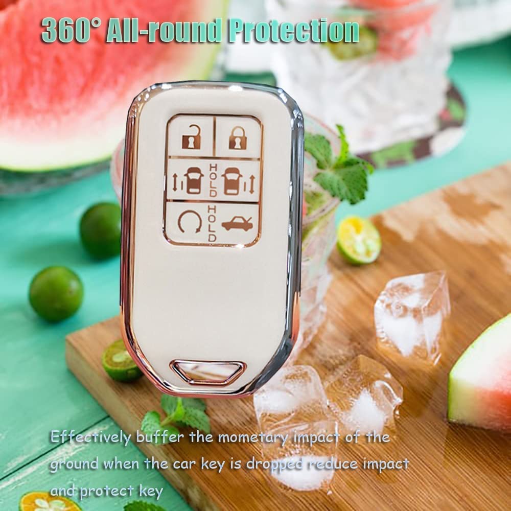 KUNIO Car Key Fob Cover Fit for Honda Honda Odyssey Freed Elysion Key Protective Cover Keychain TPU Key Holder Key Shell Car Accessories 6 Buttons White