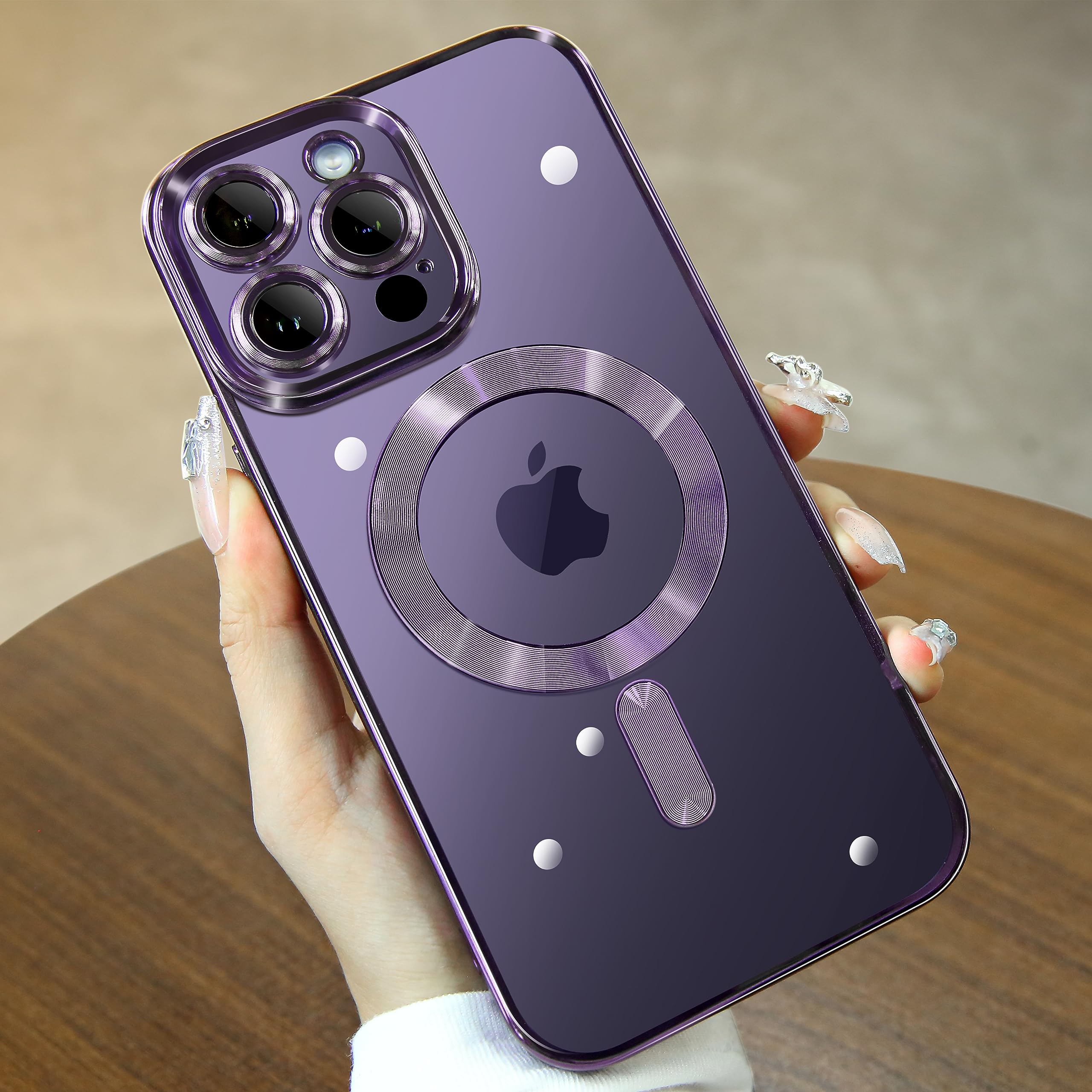 Antlia Magnetic Case for iPhone 14 Pro Max Case, Clear [Camera Protection] [Compatible with MagSafe], Slim Shiny Women Girls Phone Case (6.7"), Purple