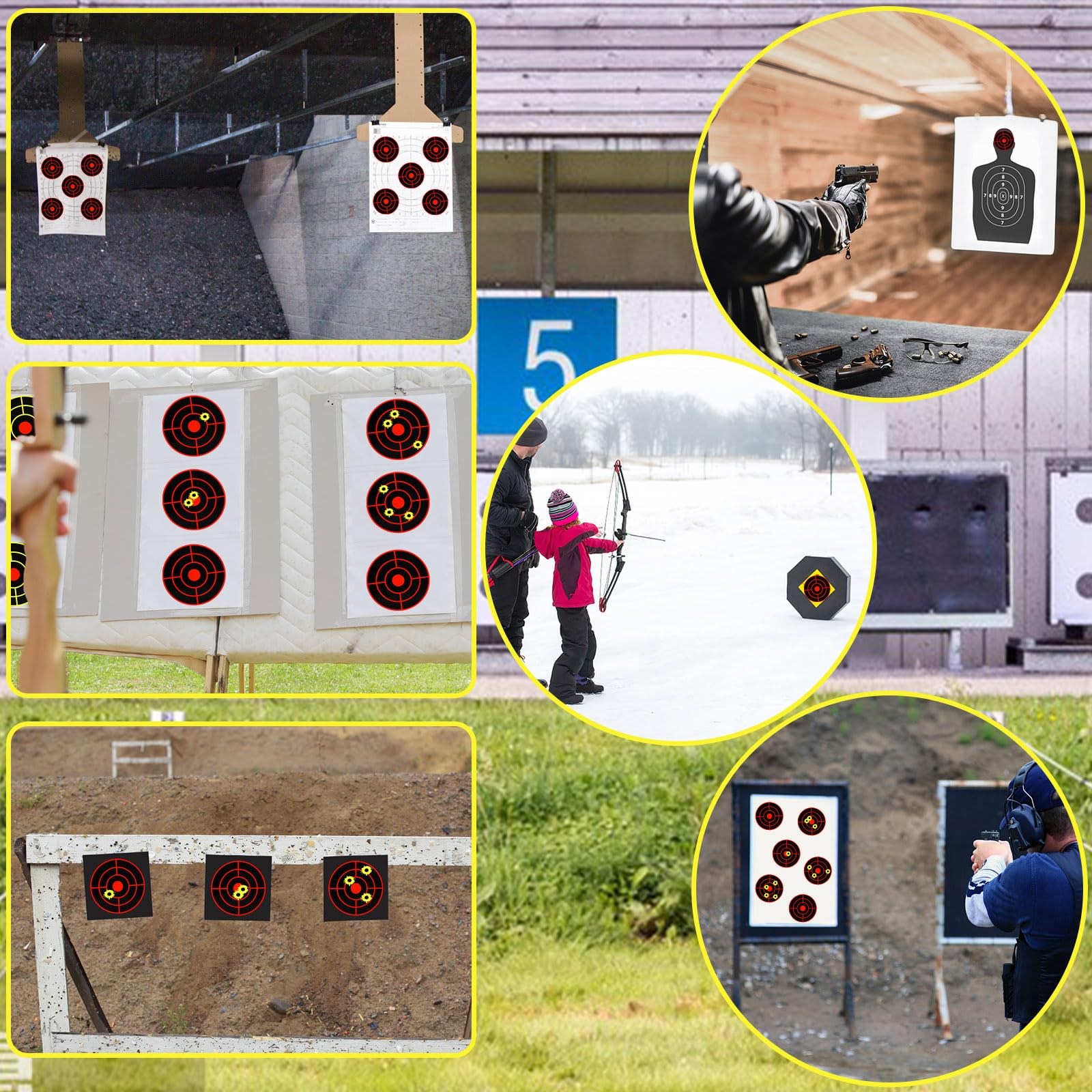 DECYOOL Shooting Targets, 3 Inch Splatter Paper Targets Self Adhesive Targets Stickers, Round Fluorescent Yellow Reactive Targets for Pistol, Rifle, BB Gun, Airsoft Shooting Outdoor and Indoor