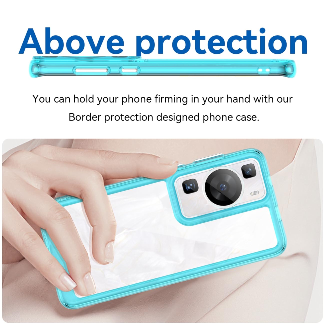 DFTCVBN Phone Case for Huawei P60 Case, P60 Pro MNA-LX9 LNA-LX9 Case with HD Screen Protector, Soft Bumper with Clear Crystal PC Hard Back Shockproof Cover Cases for Huawei P60 Pro Clear Blue
