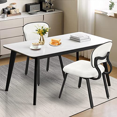 Tatub Dining Chairs Set of 2, Mid Century Modern Kitchen Chairs, Upholstered Dining Room Chairs with Soild Wood Legs for Kitchen Living Room Study Room (Beige)