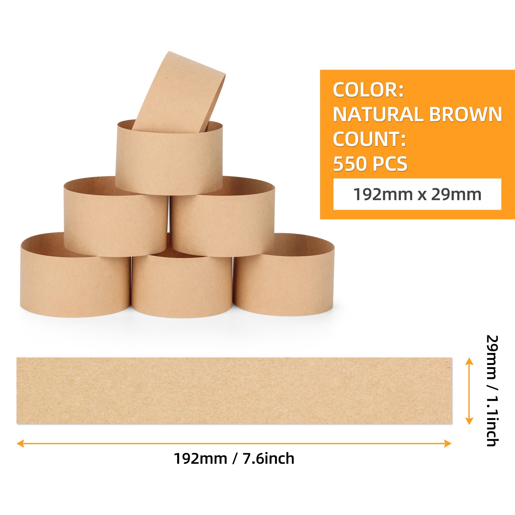 Money Bands 550 Pack Blank Natural Kraft Brown Cash Bands Self Adhesive Currency Straps for Bill Wrappers Cash Organizer