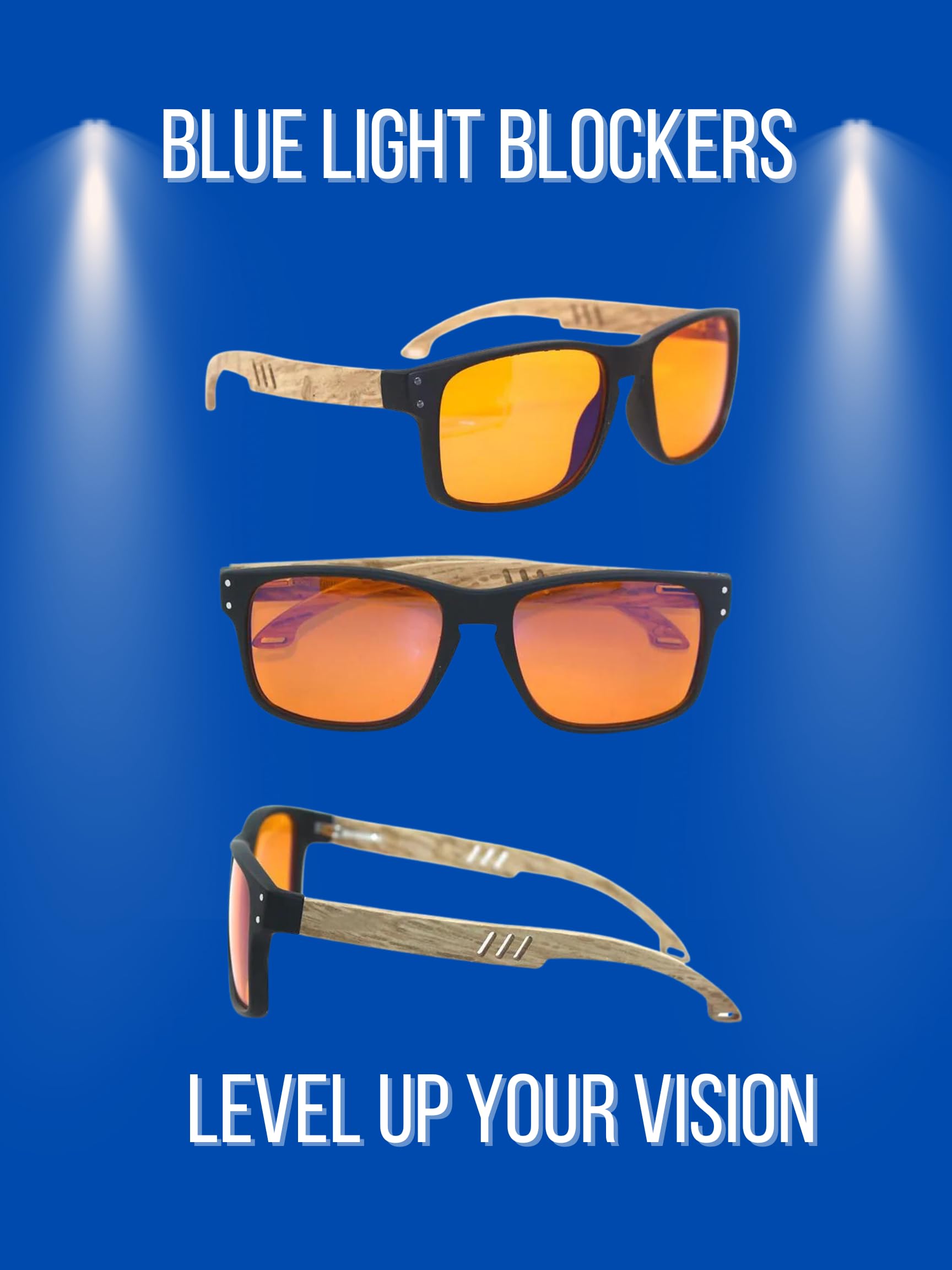 Blue Light Blocking Glasses and Wood Case - UV Protection Sunglasses with Anti-Glare Coating - Ideal for Computer Work, Gaming, and Night Driving - Reduce Eye Strain and Improve Sleep for Adults