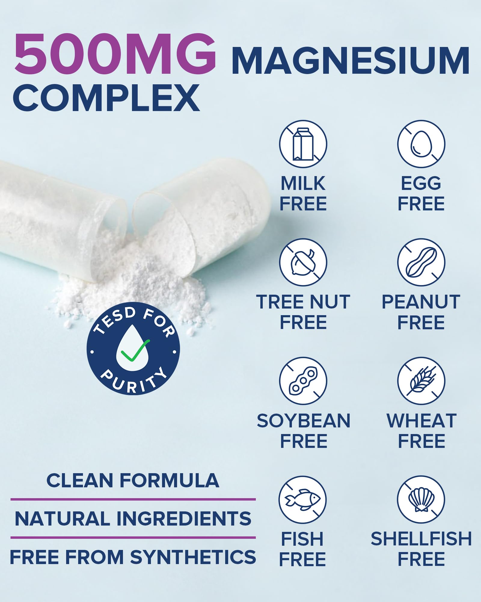 Terranics 5-in-1 Magnesium Complex Supplement 500mg - 5 Forms High Absorption Magnesium Glycinate Citrate Malate Aspartate Gluconate for Sleep Muscle Heart Health - Non-GMO 240 Vegan Capsules