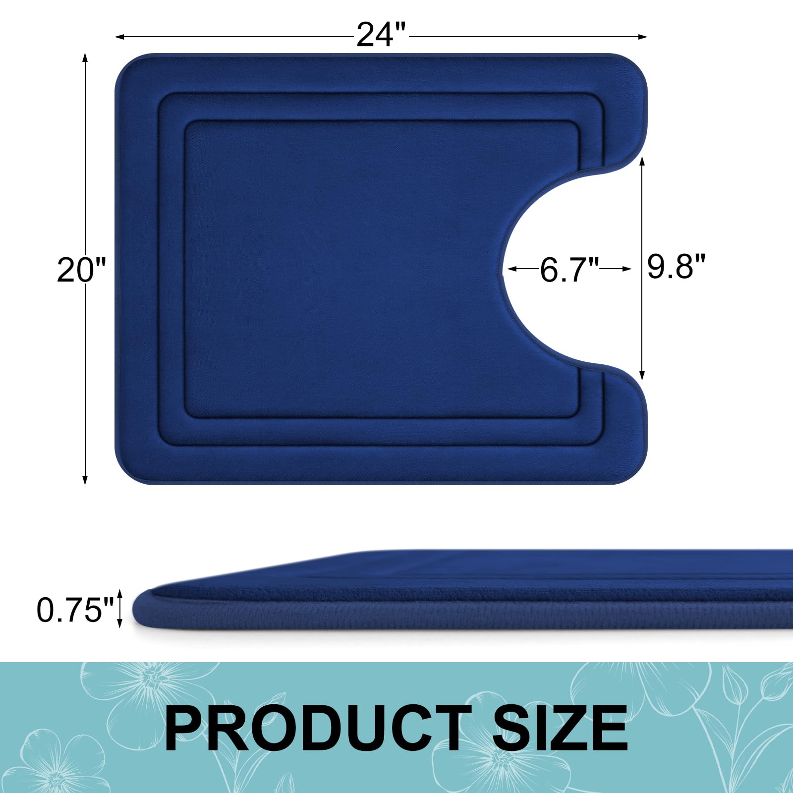 Grandaily Memory Foam Toilet Rugs U-Shaped 24x20, Ultra Soft, Non-Slip and Absorbent Bathroom Rugs, Machine Wash Dry, Comfortable Contour Bath Mat for Toilet Base, Navy Blue