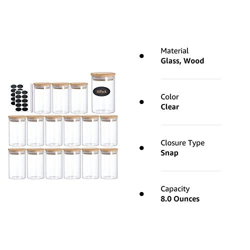 TANGLONG Glass Jars With Bamboo Lids Set, Glass Jars With Wood Lids 8 oz, Large Spice Jars, Glass Storage Containers For Pantry , Cookie, And Coffee SET OF 16