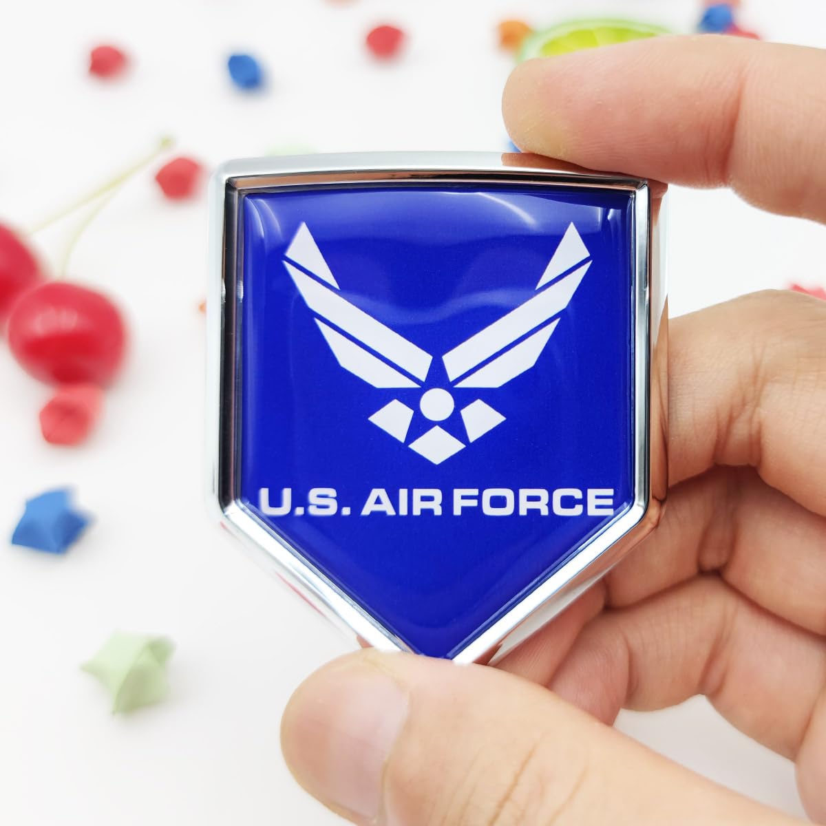 Overdecor US Air Force Wings Flag Decal Stickers Car Emblem Army Military Car Accessories Decorations Chrome Shield Flag Sticker Decals for Cars Truck Vehicles, 2 Pack