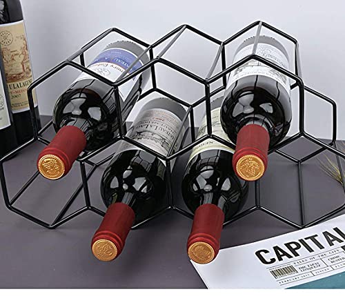 Countertop Wine Rack Freestanding, Small Wine Holder Stand Metal Wine Rack Honeycomb, Black 9 Wine Bottle Holder Organizer for Water Bottle, Tabletop Wine Storage Holder Rack for Home Kitchen Bar