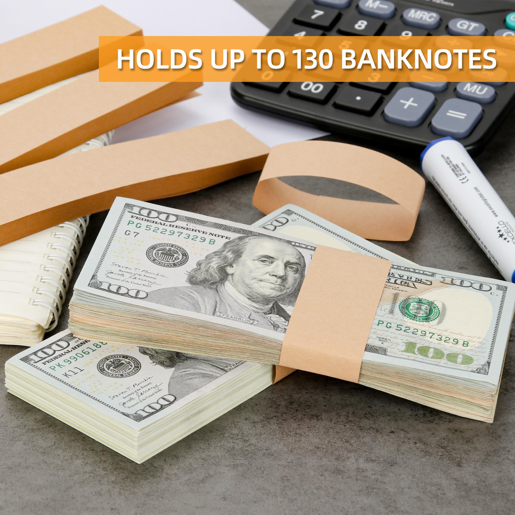 Money Bands 550 Pack Blank Natural Kraft Brown Cash Bands Self Adhesive Currency Straps for Bill Wrappers Cash Organizer