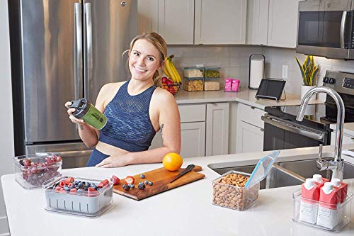 iDesign Recycled Plastic Crisp Produce Storage Containers with Lid and Colander Basket Designed to Keep Food Fresh Longer, 8.32β x 6.32β x 3.76β, Clear/Gray