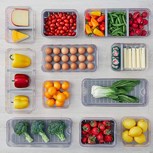 iDesign Recycled Plastic Crisp Produce Storage Containers with Lid and Colander Basket Designed to Keep Food Fresh Longer, 8.32β x 6.32β x 3.76β, Clear/Gray
