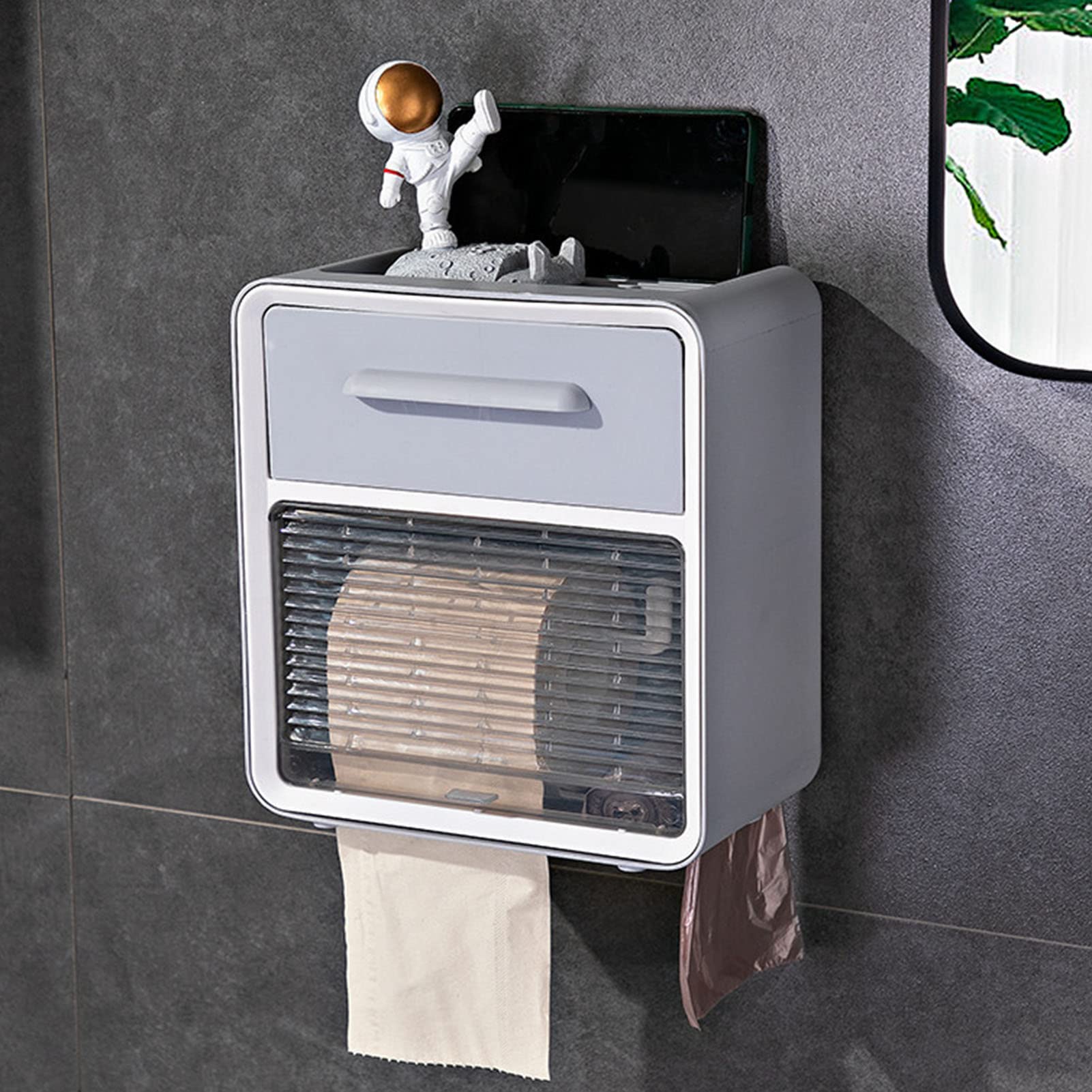 Toilet Paper Holder, Self Adhesive Toilet Paper Roll Holder Multifunction Wall Mounted Plastic Waterproof Toilet Tissue Holder for Bathroom(Grey)