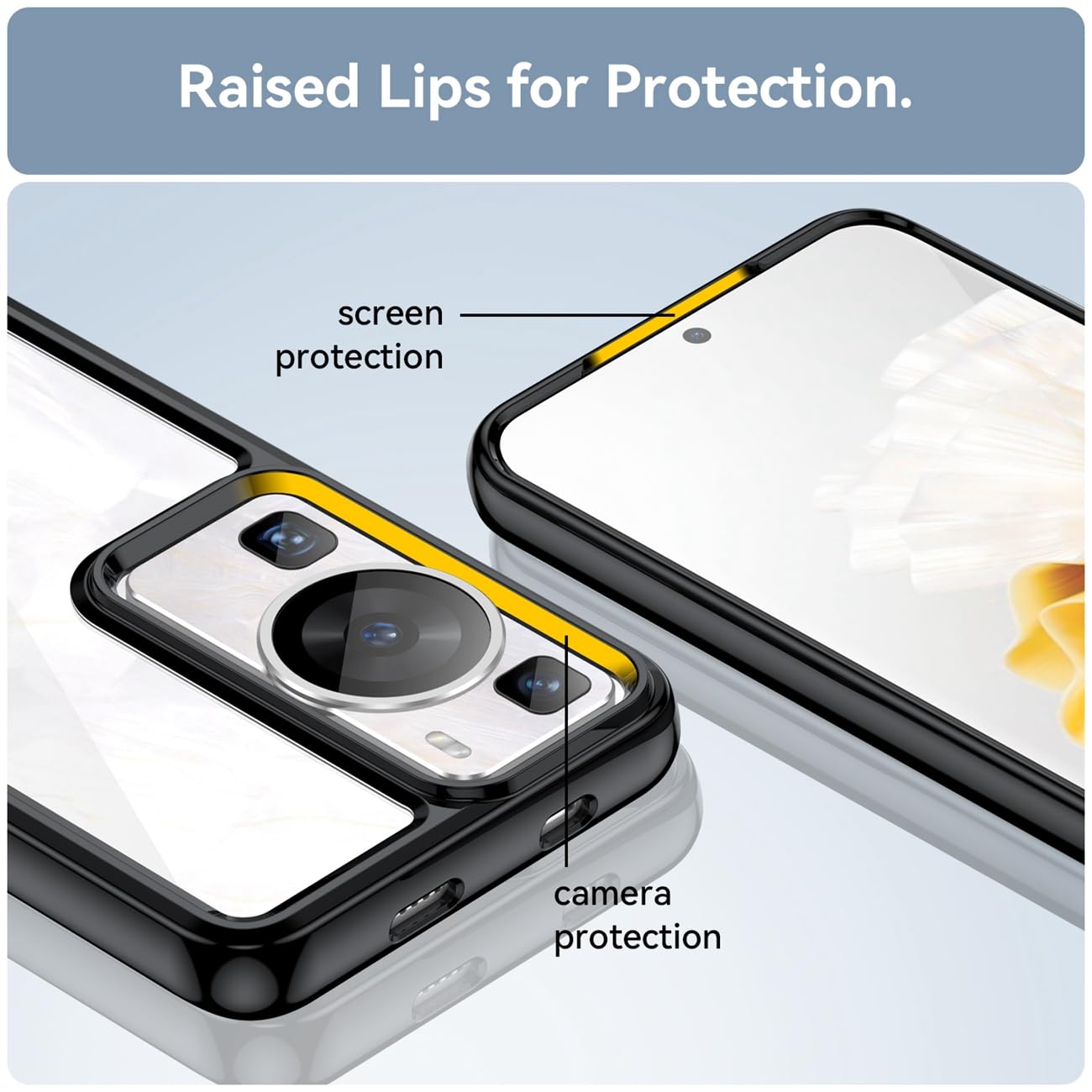 DFTCVBN Phone Case for Huawei P60 Case, P60 Pro MNA-LX9 LNA-LX9 Case with HD Screen Protector, Soft Bumper with Clear Crystal PC Hard Back Shockproof Cover Cases for Huawei P60 Pro Black