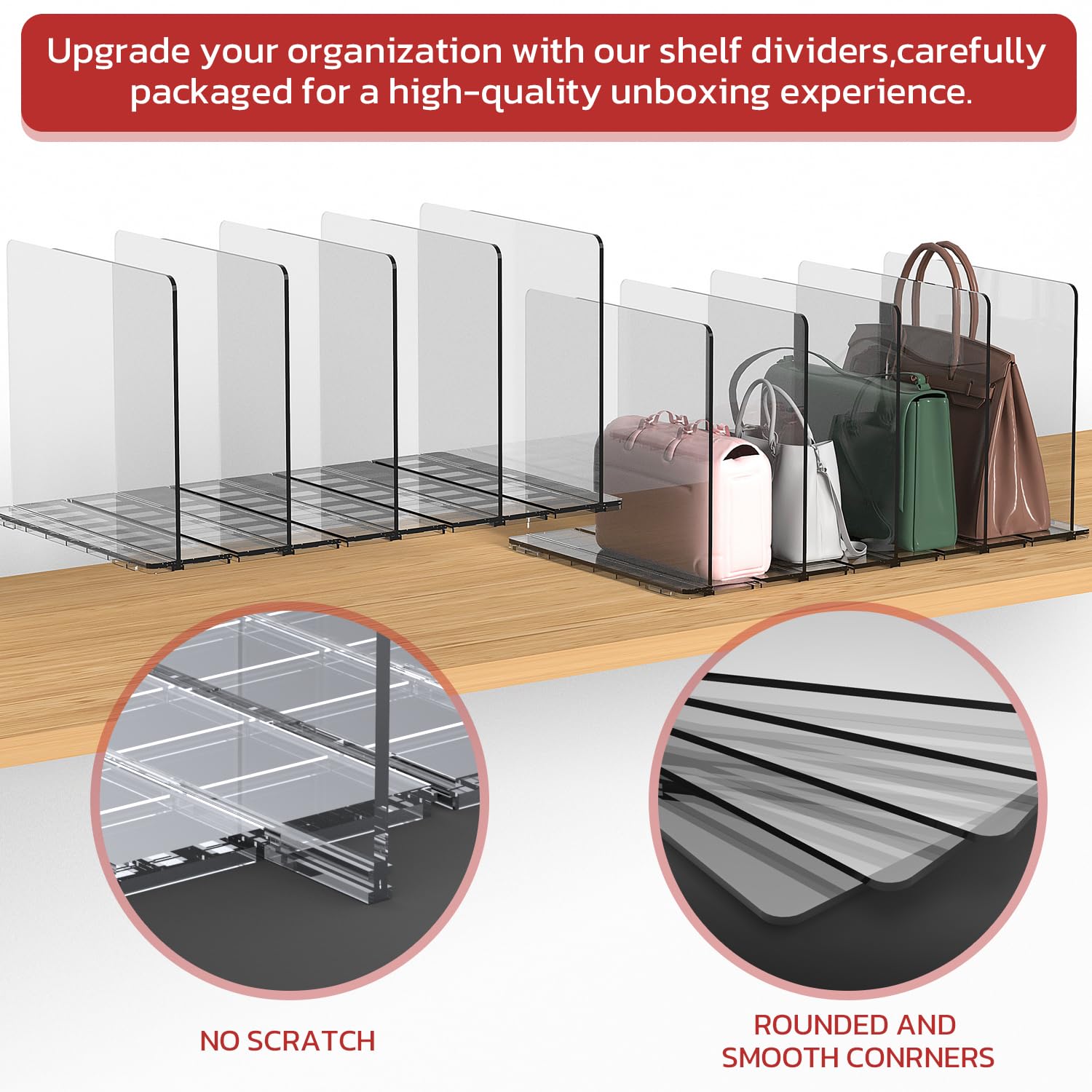 frtzal Purse Organizer for Closet, Shelf Dividers for Closet Organization Adjustable Plastic Handbag Organizers for Closets Purse Storage Organizer (2PCS 5 layers Tra)
