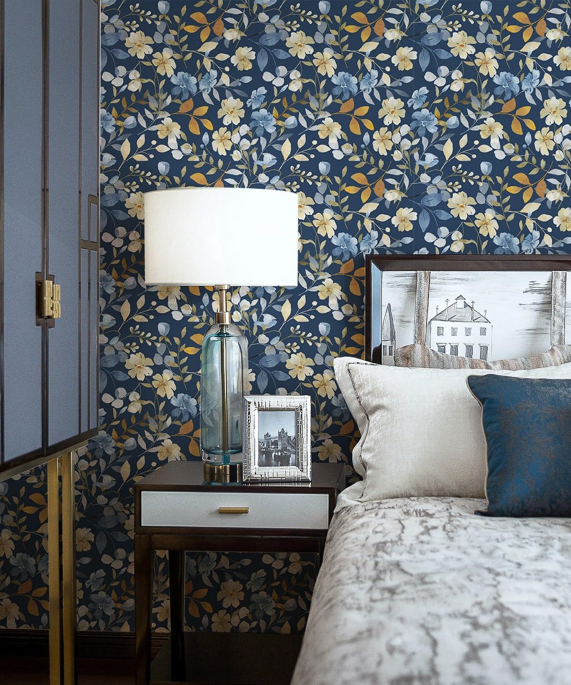 Luvdecor Peel and Stick Boho Wallpaper Removable Wallpaper Renter Friendly Wallpaper for Bedroom Bathroom Leaf Floral Contact Paper for Cabinet Accent Wall Home Decor 17.7 * 118 in