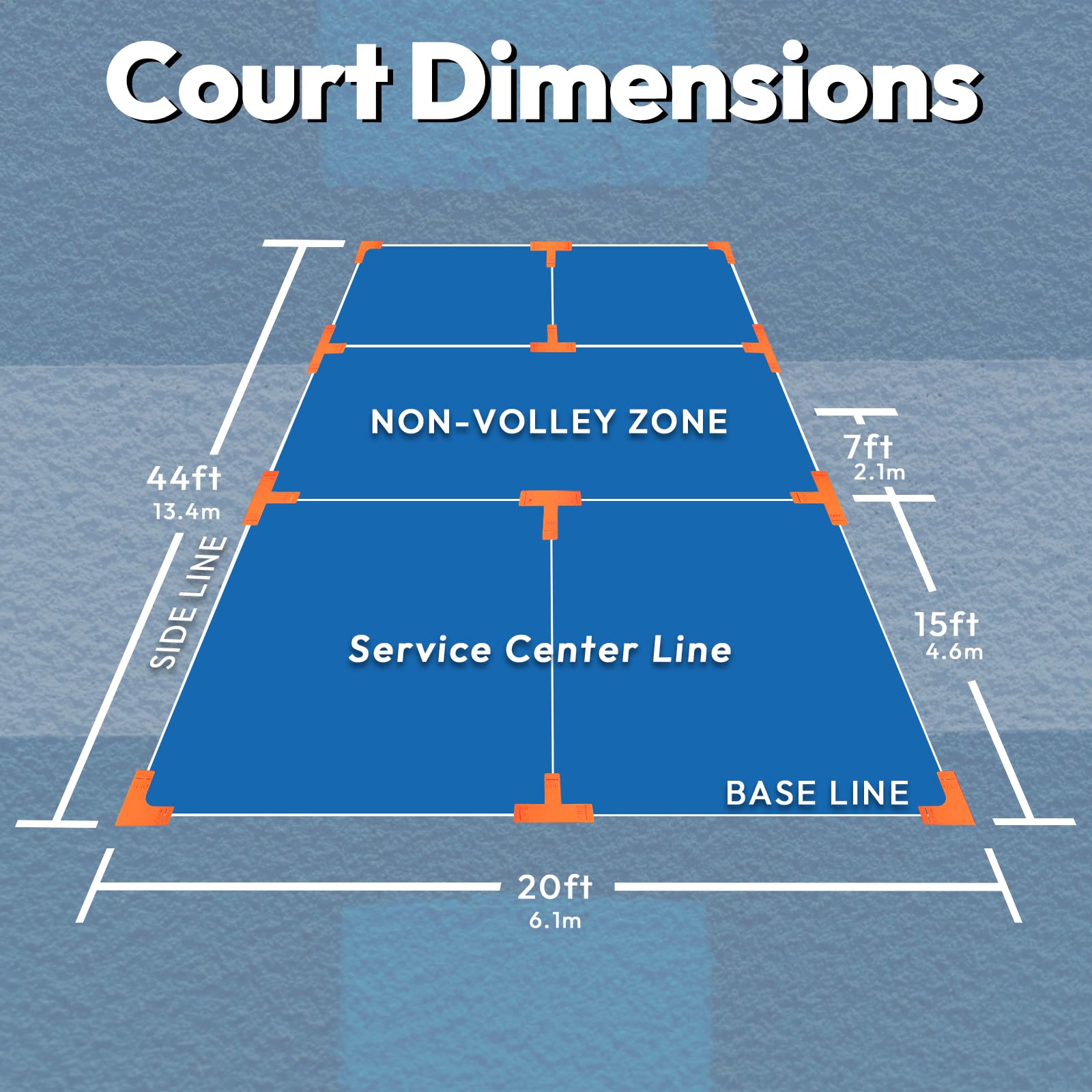 A11N Pickleball Court Marking Kit - Throw Down Markers with 33ft Long Tape Measure, Chalk and Carrying Bag, Neon Orange