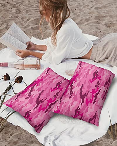 Funnywall88 Waterproof Throw Pillow Covers Set of 2 Camouflage Netting Camo Pink Couch Pillow Cases Outdoor Sofa Cushion Cover Home Decor for Bed Living Room, 20" x 12"