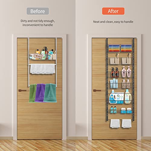 CiWiVOKi Over The Door Pantry Organizer With 6 Adjustable Metal Wire Baskets - Closet Organizer Hanging Spice Space Saver,17.6" W×53.5" H Pantry Door Organizer, Fridge Spice Rack Organizer, Black