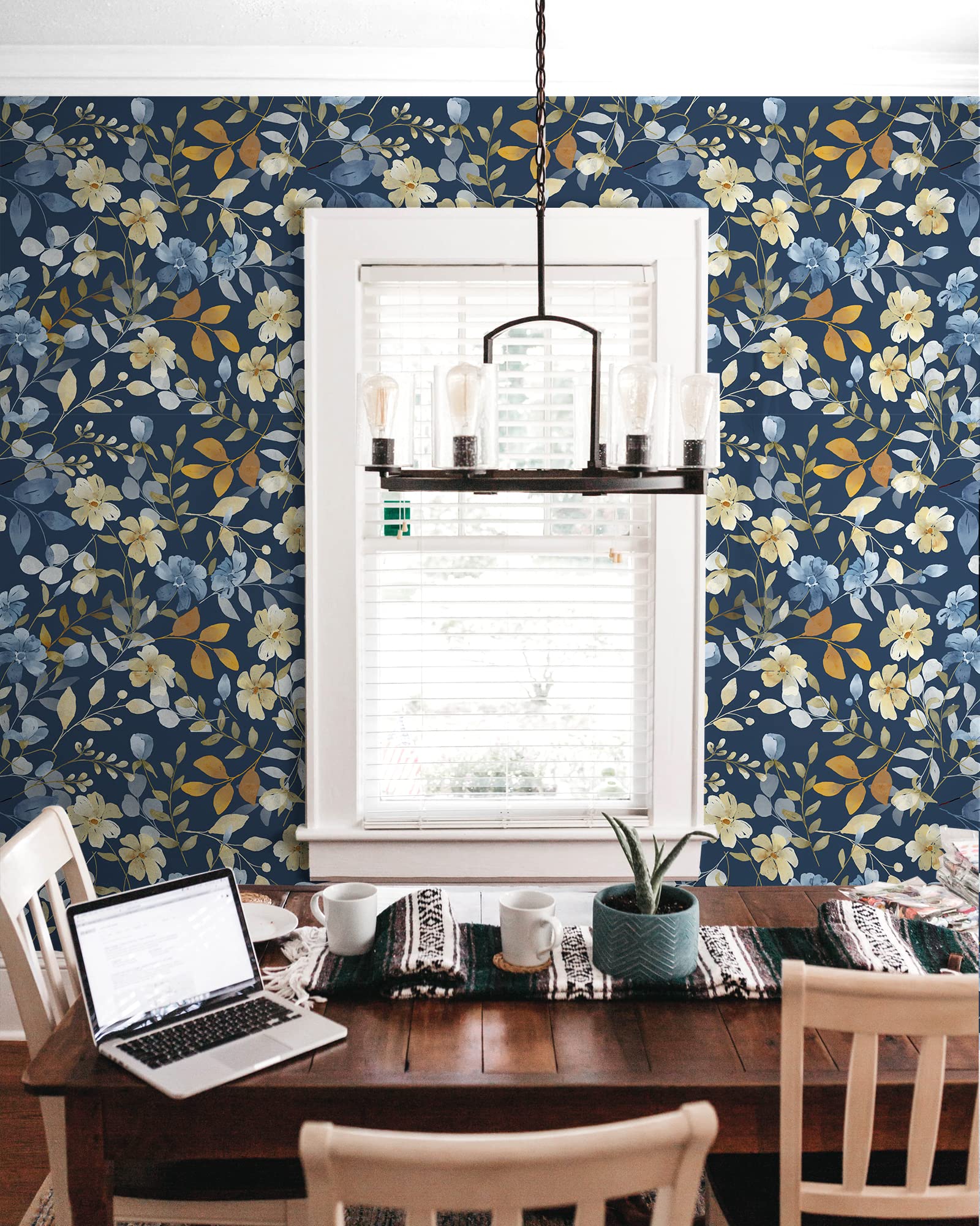 Luvdecor Peel and Stick Boho Wallpaper Removable Wallpaper Renter Friendly Wallpaper for Bedroom Bathroom Leaf Floral Contact Paper for Cabinet Accent Wall Home Decor 17.7 * 118 in