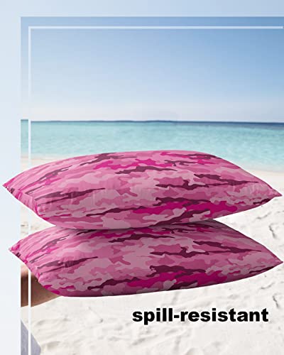 Funnywall88 Waterproof Throw Pillow Covers Set of 2 Camouflage Netting Camo Pink Couch Pillow Cases Outdoor Sofa Cushion Cover Home Decor for Bed Living Room, 20" x 12"