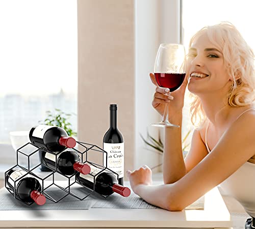 Countertop Wine Rack Freestanding, Small Wine Holder Stand Metal Wine Rack Honeycomb, Black 9 Wine Bottle Holder Organizer for Water Bottle, Tabletop Wine Storage Holder Rack for Home Kitchen Bar