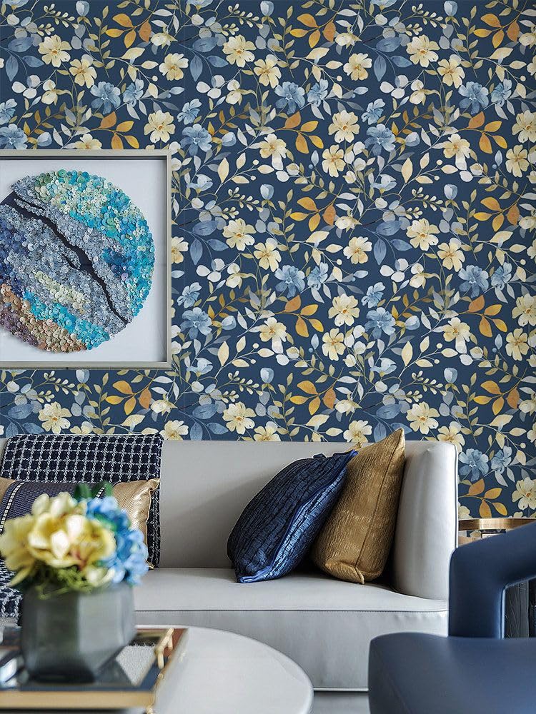 Luvdecor Peel and Stick Boho Wallpaper Removable Wallpaper Renter Friendly Wallpaper for Bedroom Bathroom Leaf Floral Contact Paper for Cabinet Accent Wall Home Decor 17.7 * 118 in