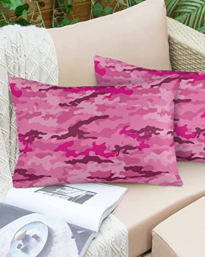 Funnywall88 Waterproof Throw Pillow Covers Set of 2 Camouflage Netting Camo Pink Couch Pillow Cases Outdoor Sofa Cushion Cover Home Decor for Bed Living Room, 20" x 12"