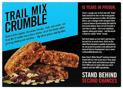 Dave's Killer Bread Organic Snack Bar, Trail Mix Crumble, 19g Whole Grains, No Artificial Ingredients or Preservatives, Kosher, USDA Certified Organic, Non-GMO, 4 Count, 7 Ounce (Pack of 6)