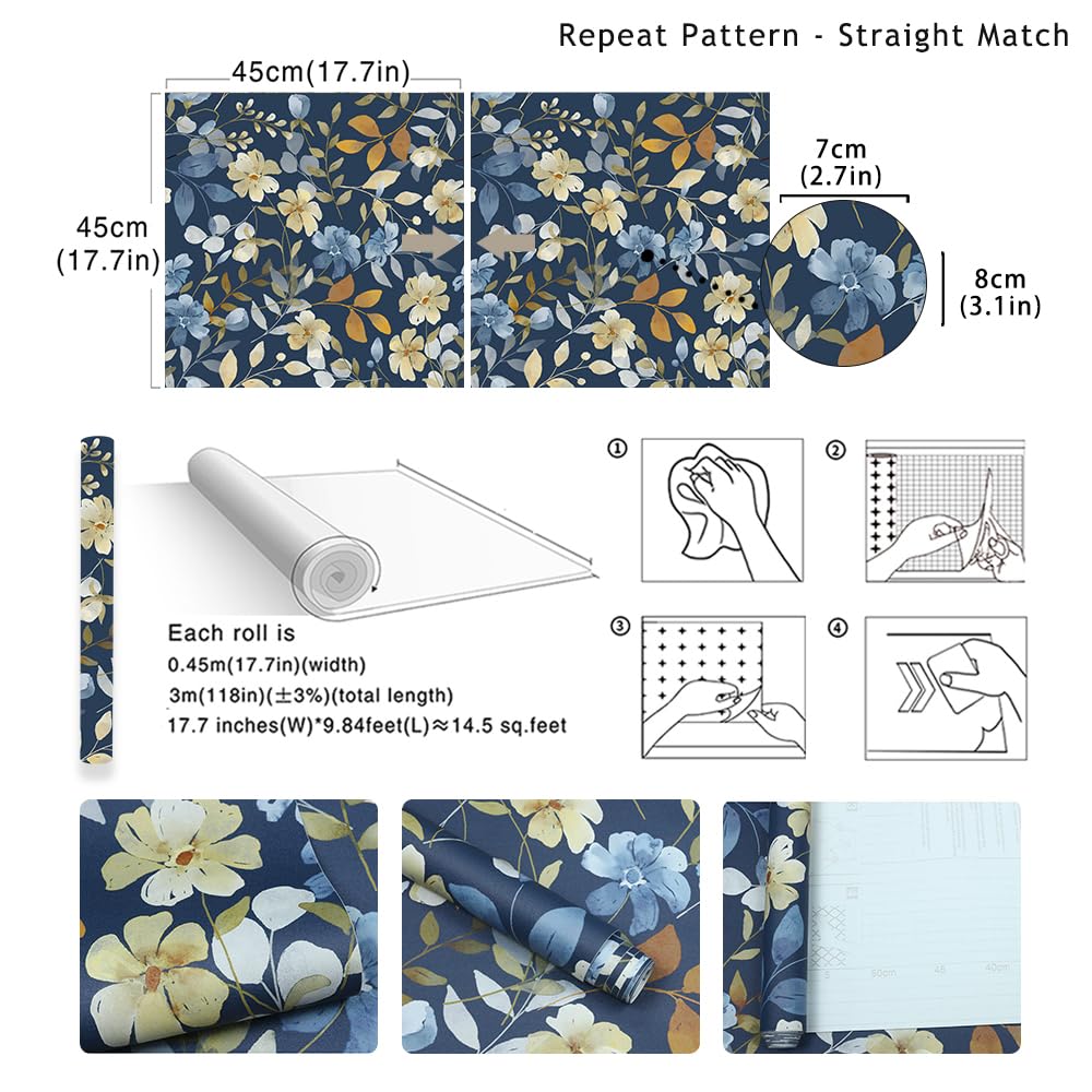 Luvdecor Peel and Stick Boho Wallpaper Removable Wallpaper Renter Friendly Wallpaper for Bedroom Bathroom Leaf Floral Contact Paper for Cabinet Accent Wall Home Decor 17.7 * 118 in