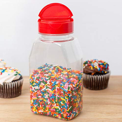 Reluen Set of 2 Spice Jars - 32 Onces Plastic General Use Storage Containers - with Red Dual Shake Lid