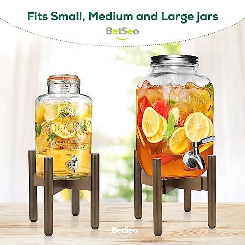 BETSEO Drink Dispenser Stand - Beverage Jar and Water Plastic Jug Holder - to plant flower pots - Adjustable up to10-inch Wide (Water Dispenser-Walnut)