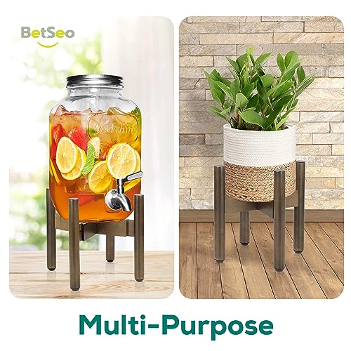 BETSEO Drink Dispenser Stand - Beverage Jar and Water Plastic Jug Holder - to plant flower pots - Adjustable up to10-inch Wide (Water Dispenser-Walnut)