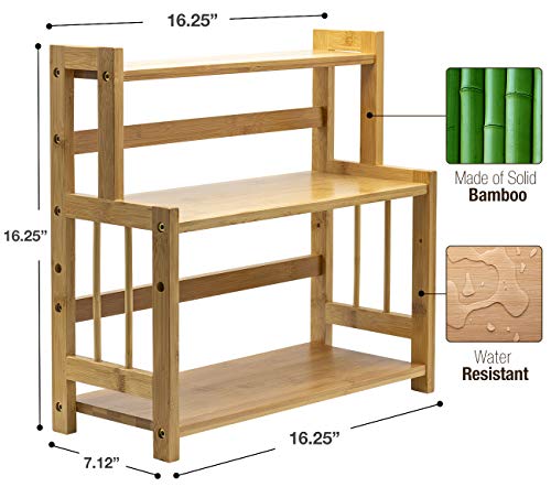 Sorbus Kitchen Countertop Organizer Bamboo Wooden Counter Storage Shelf Rack for Spice, Soap, Skin care, Makeup Display Stand, Bathroom Shelves, Vanity, Office (3-Tier)