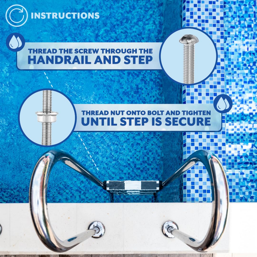 Poolzilla 3 Pack Pool Ladder Replacement Step, Stainless Steel Treaded Design, 18.35" x 1.7"