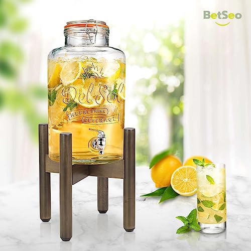 BETSEO Drink Dispenser Stand - Beverage Jar and Water Plastic Jug Holder - to plant flower pots - Adjustable up to10-inch Wide (Water Dispenser-Walnut)