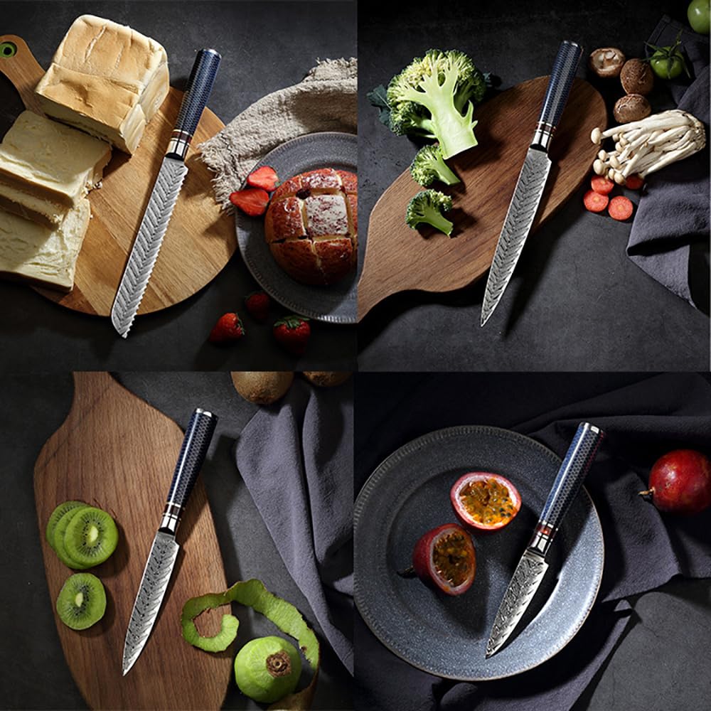 Damascus Knife Set 9 Piece Kitchen Knife Sets Honeycomb Resin Handle 9Cr18MoV Ultra Sharp Professional Chef Knives Set for Cooking Exquisite Cutlery set