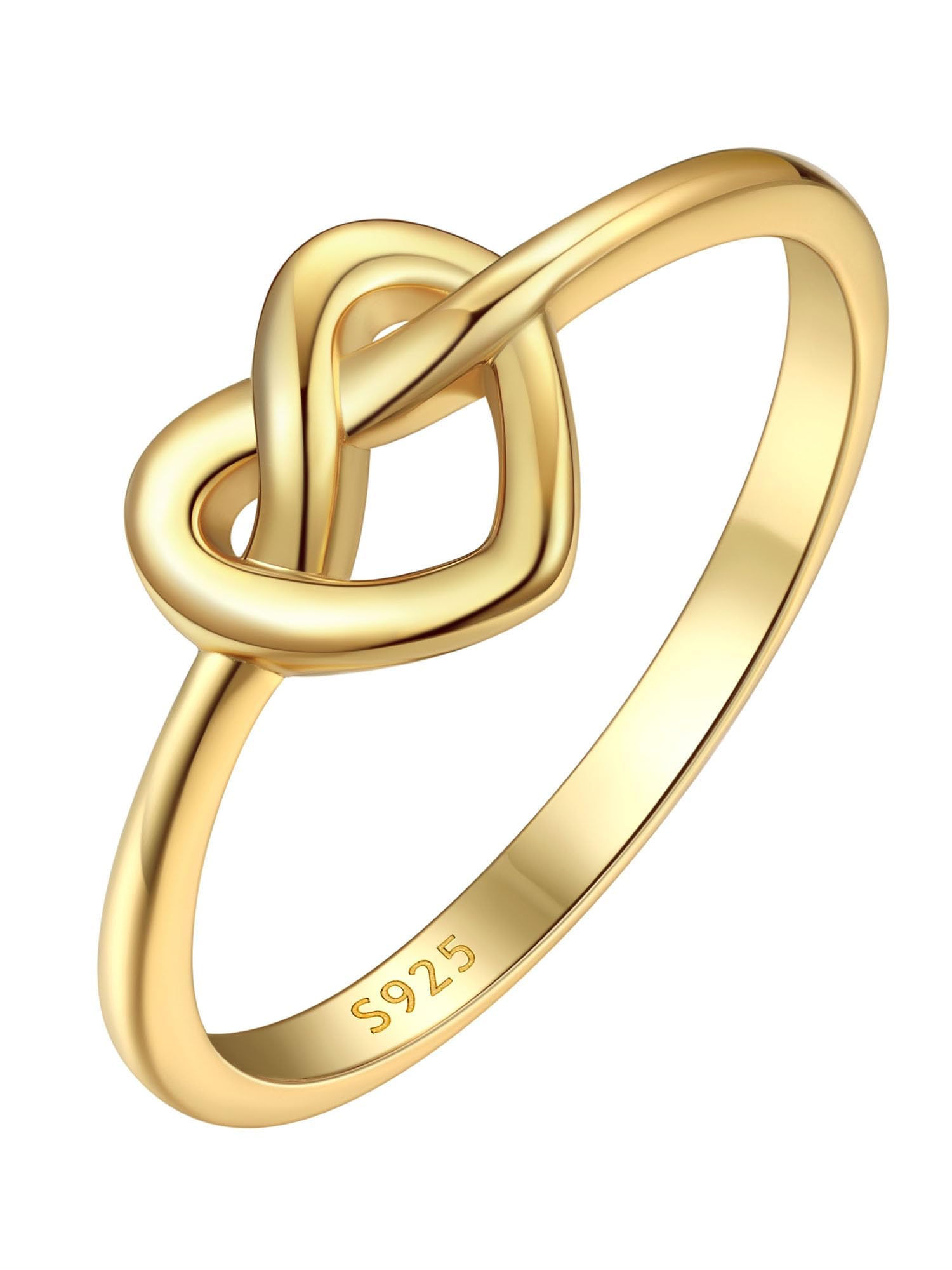 ChicSilver Gold Ring for Women Simple Gold Plated Sterling Silver Love Knot Ring Knot Heart Gifts for Mom Jewelry - Size 6