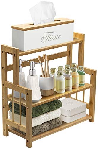 Sorbus Kitchen Countertop Organizer Bamboo Wooden Counter Storage Shelf Rack for Spice, Soap, Skin care, Makeup Display Stand, Bathroom Shelves, Vanity, Office (3-Tier)