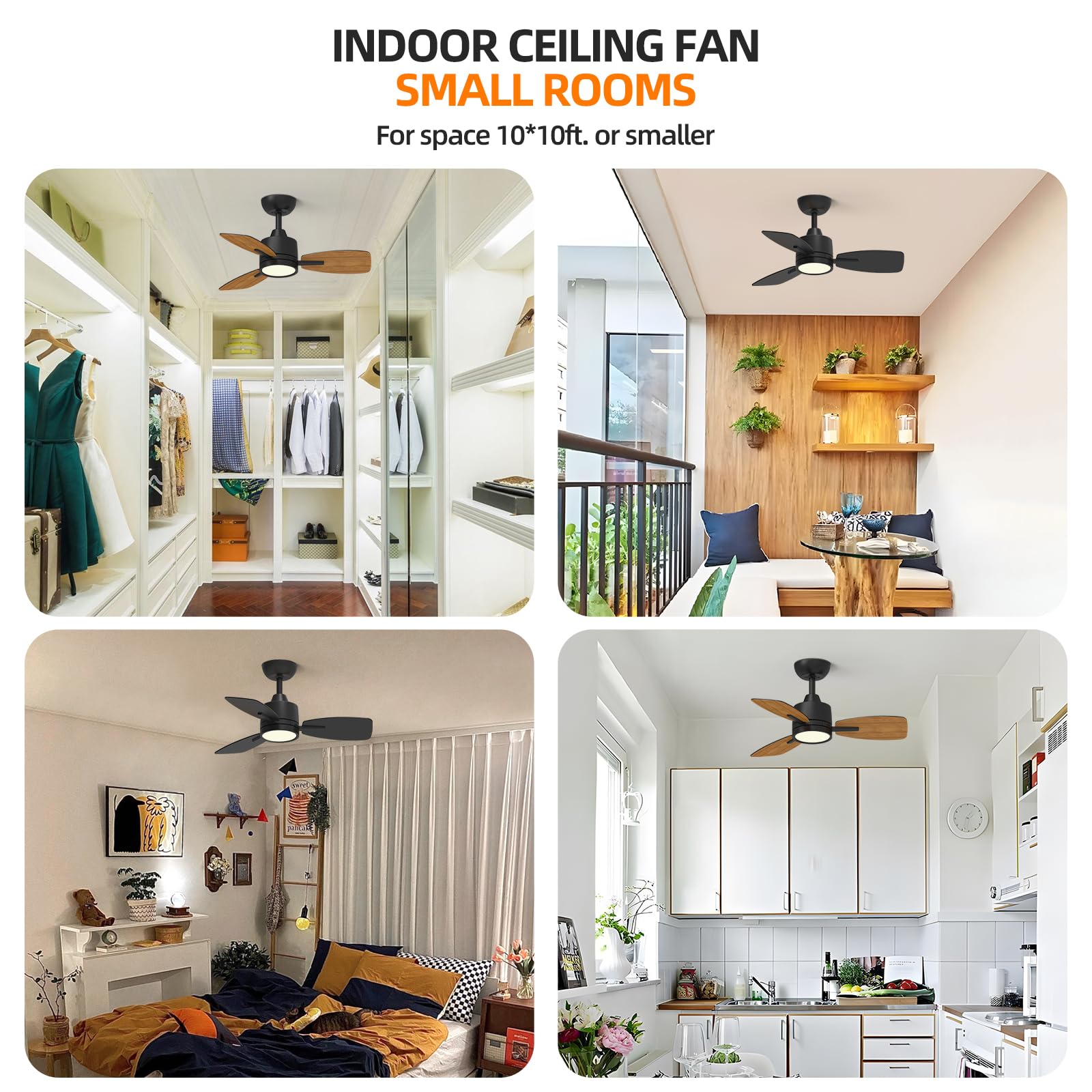 TALOYA Ceiling Fan with LED Light 32 Inch Remote Control Quiet Ceiling Fans with Reversible DC Motor for Bedroom Dining Room Office,Black/Walnut