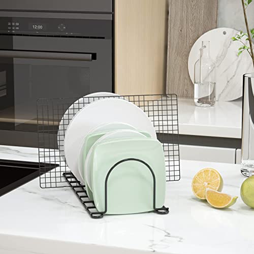 JAQ Pot Lid Rack Organizer, 13.5'' Kitchenware Dividers Holder for Plates, Pans, Cutting Boards, Muffin Tins, Baking Sheets in Cabinets Shelf Countertop Pantry ( Black, 8-Slot)