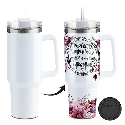 40oz Sublimation Tumbler With Handle And Straw Lid, Stanley Dupe 40oz Sublimation Tumbler With Removable Handle,Stainless Steel Double Wall Insulated Tumbler Blanks For Heat Transfer